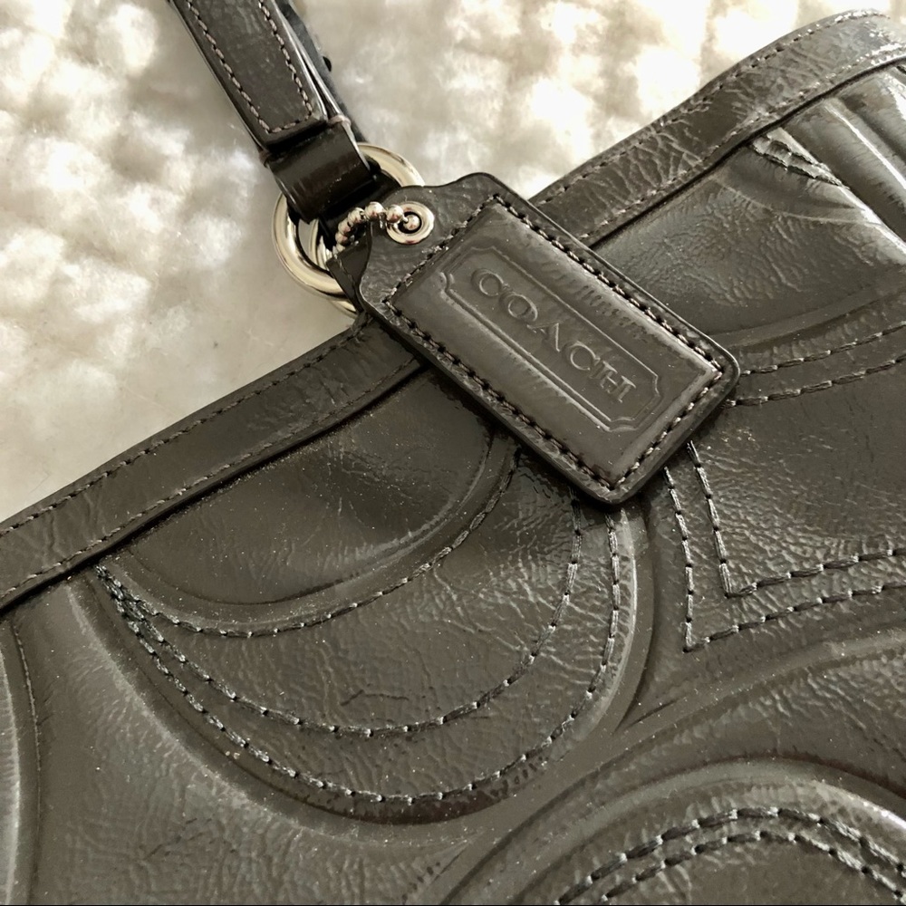 Coach Tote Purse Gray Patent Leather C Logo Adjustabl… - Gem